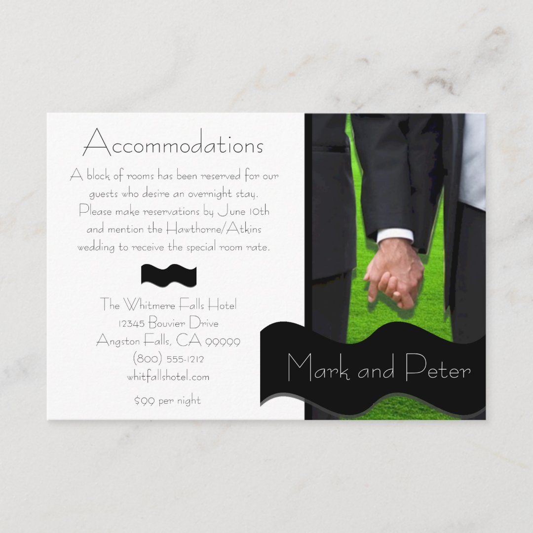 Two Grooms Custom Gay Wedding Accommodations Cards | Zazzle