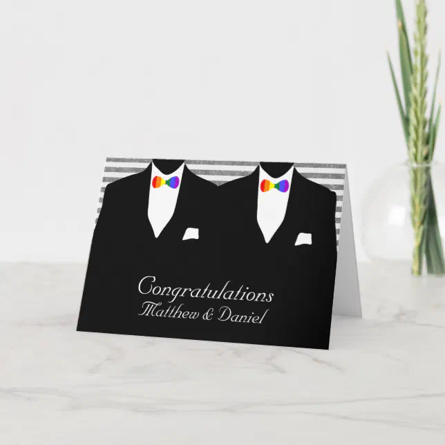 Two Grooms Rainbow Tie Wedding Congratulations Card | Zazzle