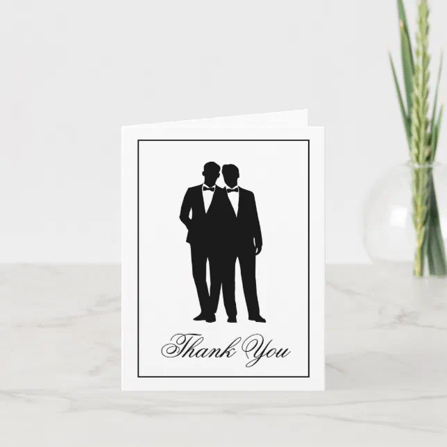 Two Grooms Silhouettes Thank You Note Cards | Zazzle