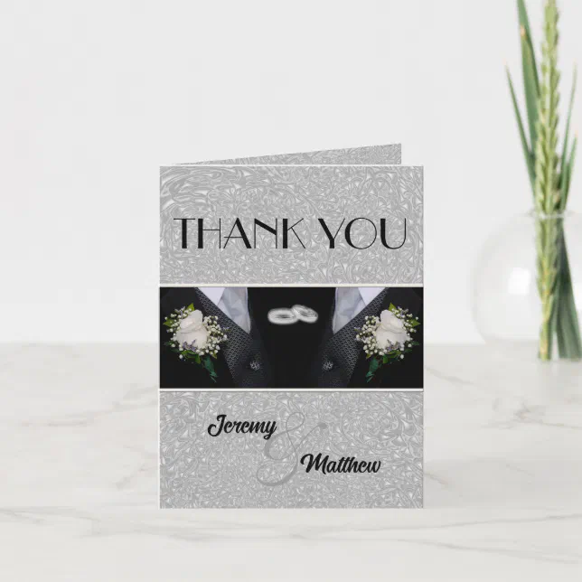 Two Grooms Wedding Tuxes Thank You Card | Zazzle