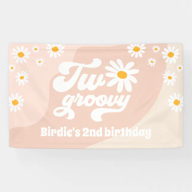 Two Groovy 2nd Birthday Party Retro Daisy Welcome Banner | Zazzle