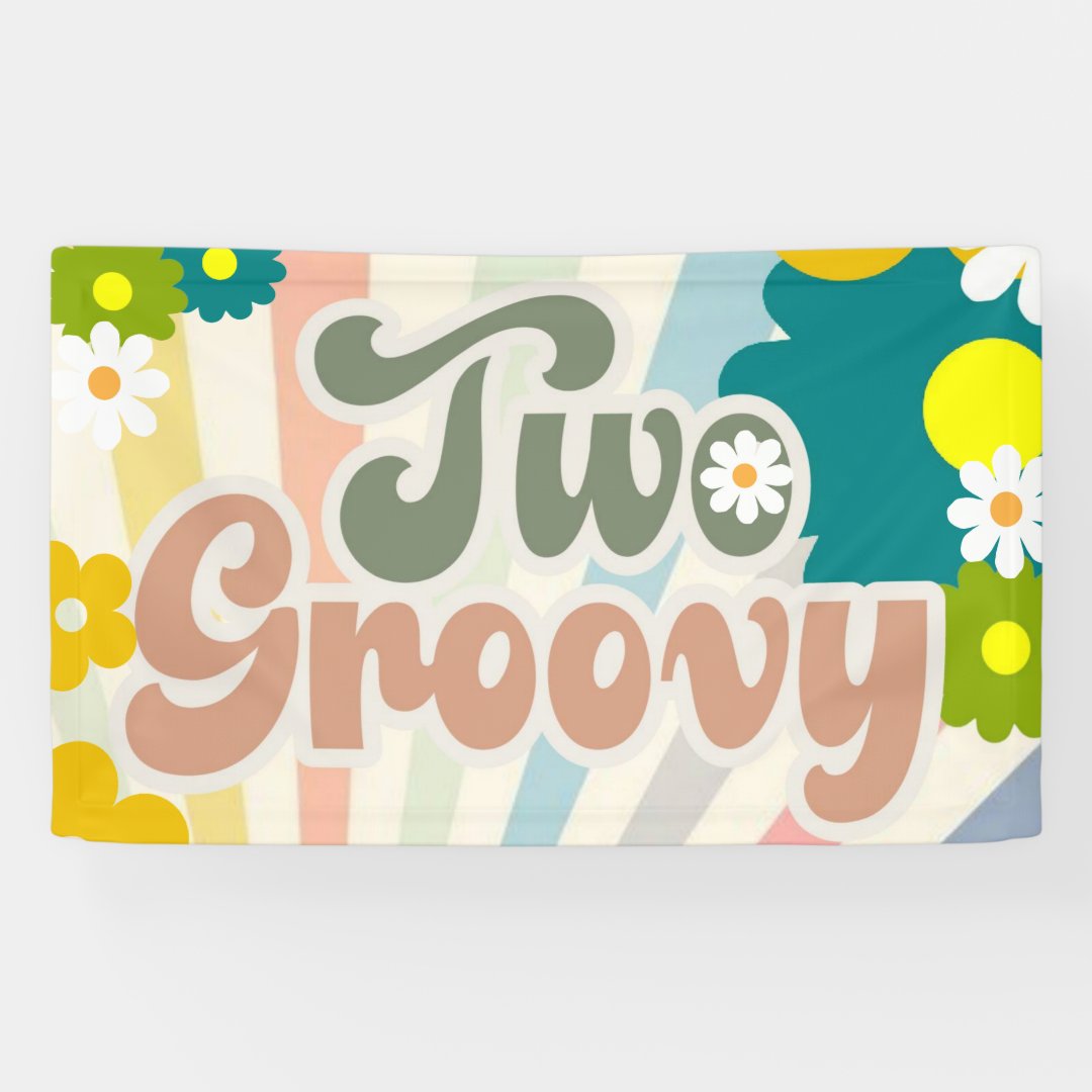 TWO GROOVY, 2ND BIRTHDAY, SUNSHINE, RAINBOW BANNER | Zazzle