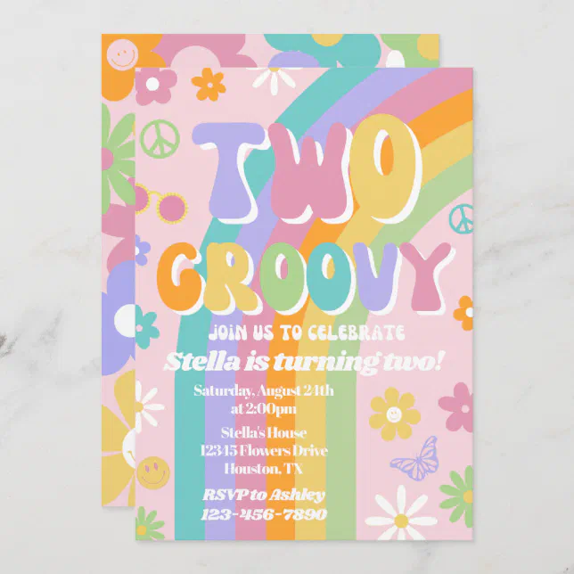Two Groovy Birthday Invitation | Zazzle