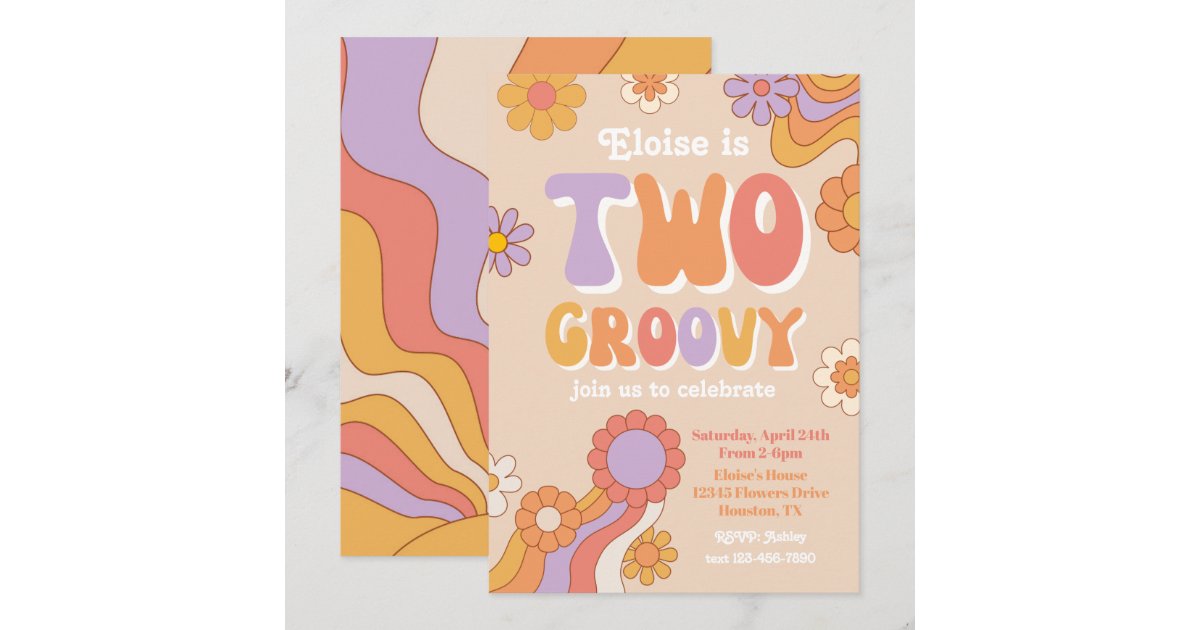 Two Groovy Birthday Invitation | Groovy Birthday | Zazzle