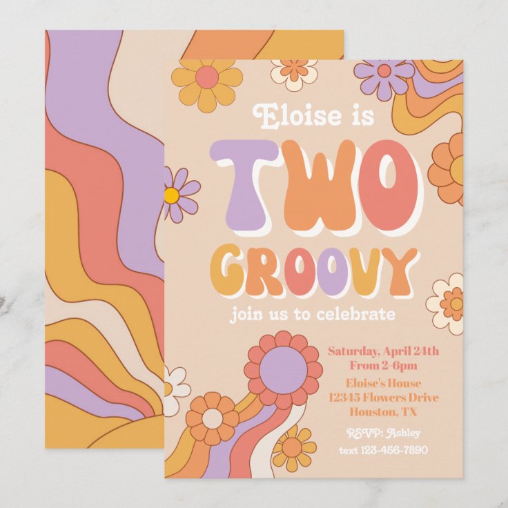 Two Groovy Birthday Invitation | Groovy Birthday | Zazzle