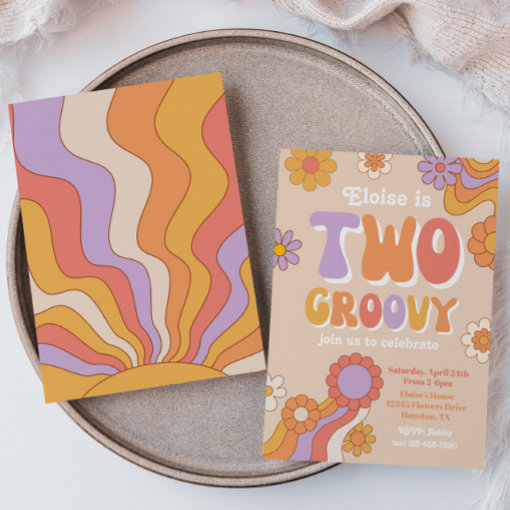 Two Groovy Birthday Invitation | Groovy Birthday | Zazzle