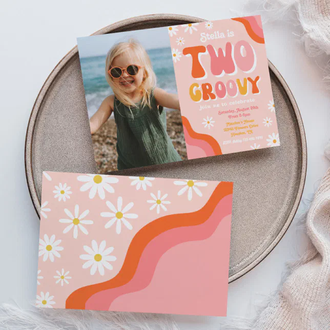 Two Groovy Birthday Invitation | Groovy Invitation | Zazzle