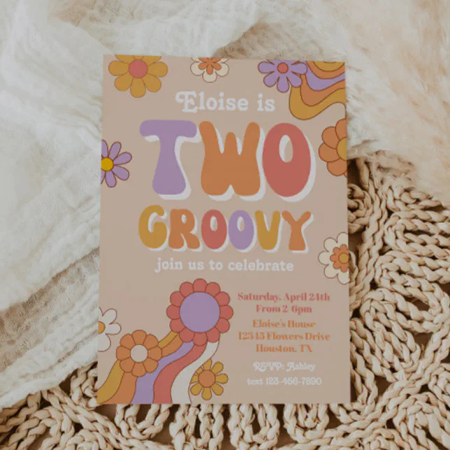 Two Groovy Birthday Invitation | Groovy Party | Zazzle