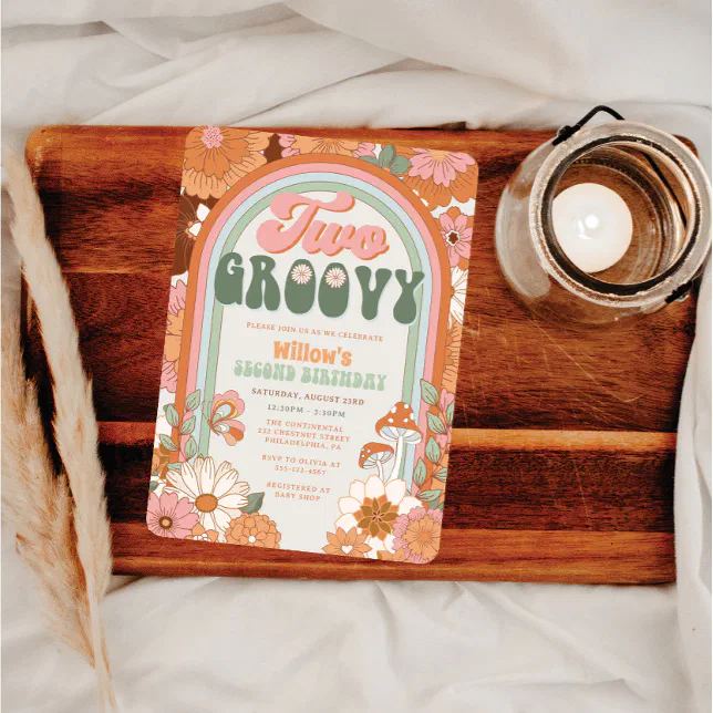 Two Groovy Birthday Party Invite Hippie Rainbow | Zazzle