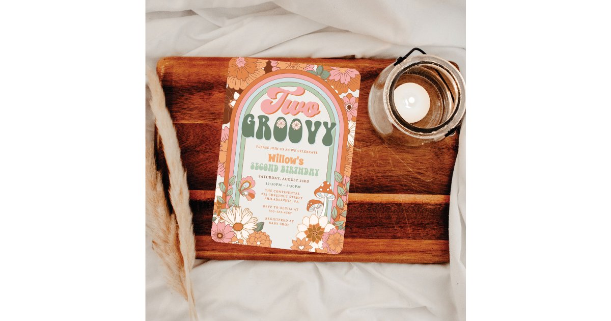 Two Groovy Birthday Party Invite Hippie Rainbow | Zazzle