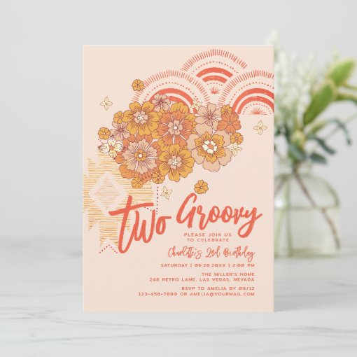 Two Groovy Boho Floral Groovy 2nd Birthday Party Invitation | Zazzle