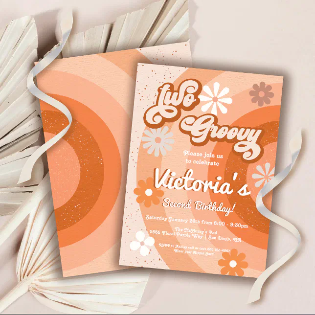 Two Groovy Hippie Retro Birthday Party Invitation | Zazzle