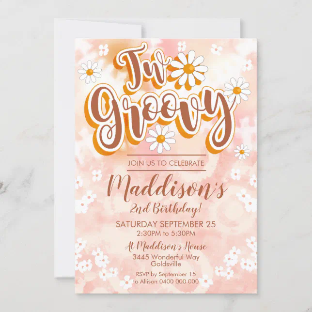Two Groovy Party Invitation Daisy 2nd Birthday | Zazzle