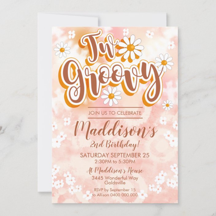 Two Groovy Party Invitation Daisy 2nd Birthday | Zazzle