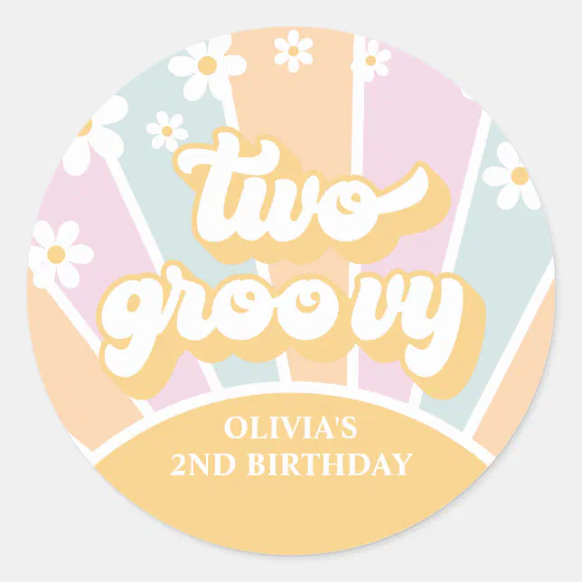 Two Groovy pastel Retro Sunshine daisy boho Classic Round Sticker | Zazzle