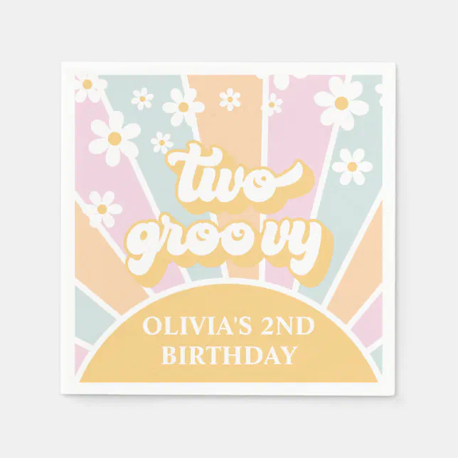 Two Groovy pastel Retro Sunshine daisy boho Napkins | Zazzle