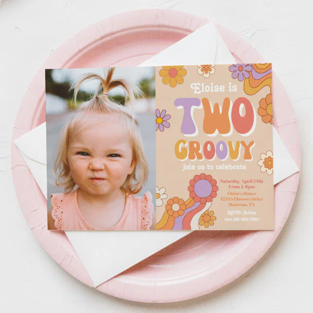 Two Groovy Photo Invitation | Groovy Birthday | Zazzle