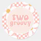 Two Groovy Pink Daisy Checker Classic Round Sticker | Zazzle