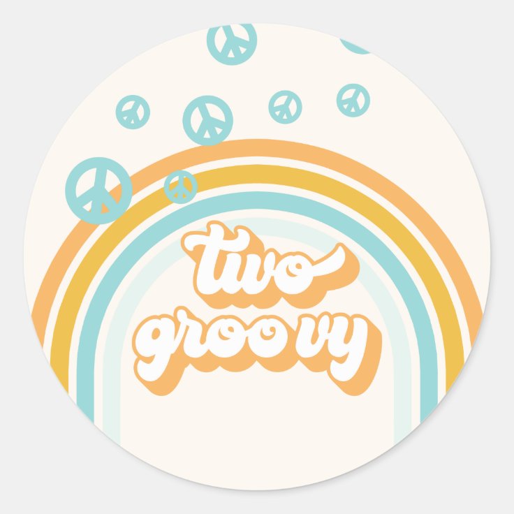TWO Groovy Retro Boy 2ND Birthday Classic Round Sticker | Zazzle