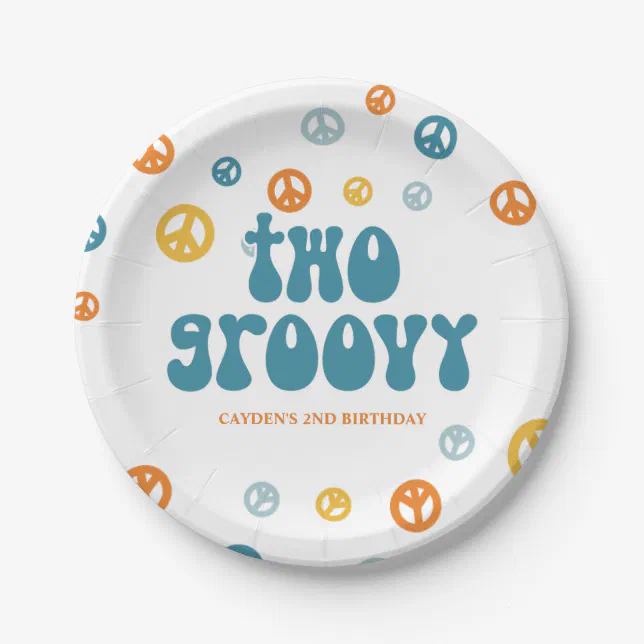 Two Groovy Retro Boy birthday Paper Plates | Zazzle