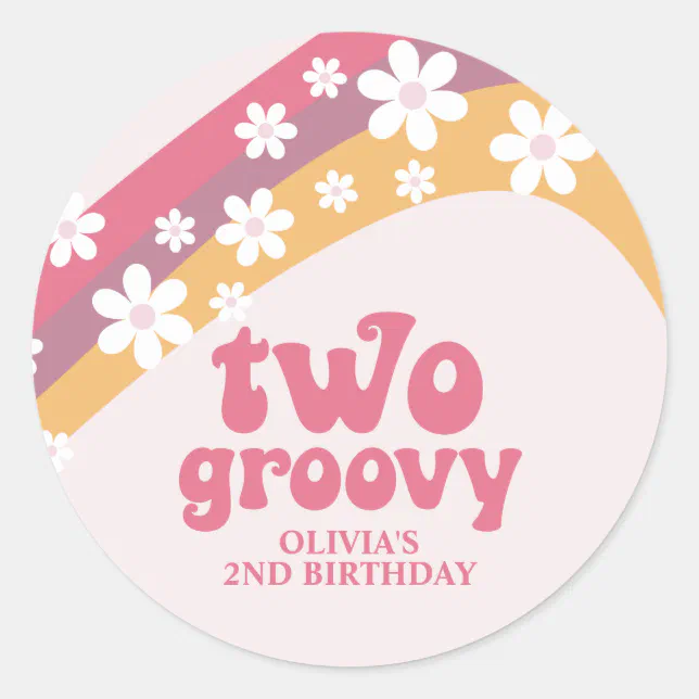 Two Groovy Retro Daisy Boho Rainbow Classic Round Sticker | Zazzle