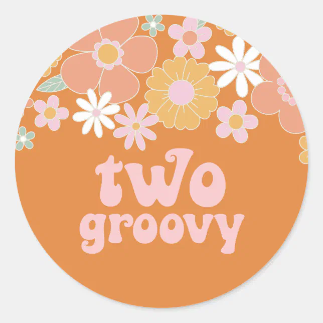 Two Groovy Retro Floral 2nd birthday Classic Round Sticker | Zazzle