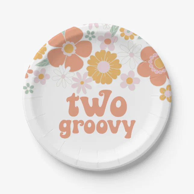 Two Groovy Retro Floral birthday Paper Plates | Zazzle