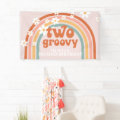 Two Groovy Retro Rainbow Daisy Birthday Banner | Zazzle