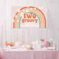 Two Groovy Retro Rainbow Daisy Birthday Banner | Zazzle