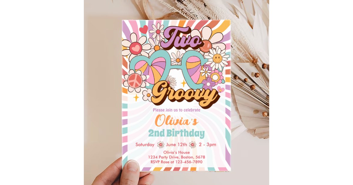 Two Groovy Retro Summer 2nd Birthday Invitation | Zazzle