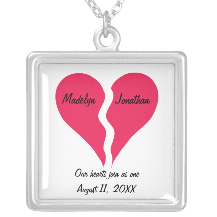 Two Halves Hearts Join as One Name Personalized Silver Plated Necklace ...