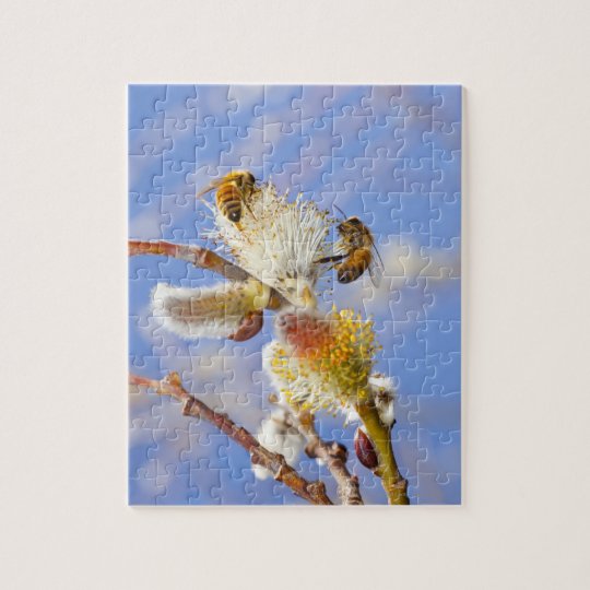 Two happy honey bees gathering nectar, jigsaw puzzle | Zazzle.com
