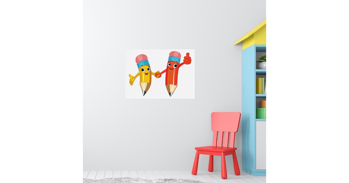 Two Happy Pencils Poster | Zazzle