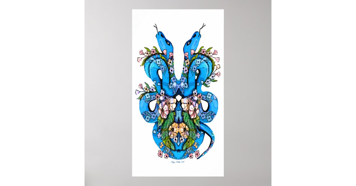 Two Headed Blue snake Poster Print | Zazzle