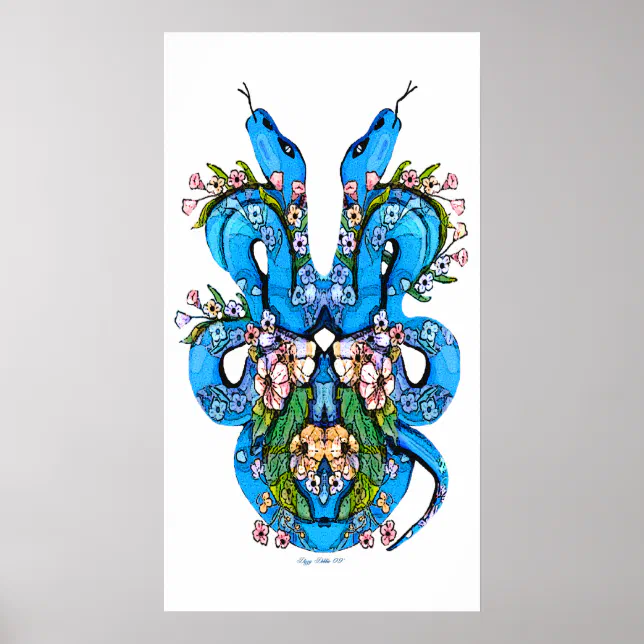 Two Headed Blue snake Poster Print | Zazzle