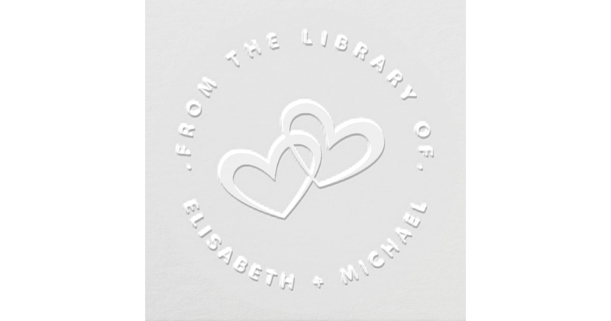 Two Hearts Couple Names From The Library Modern Embosser | Zazzle