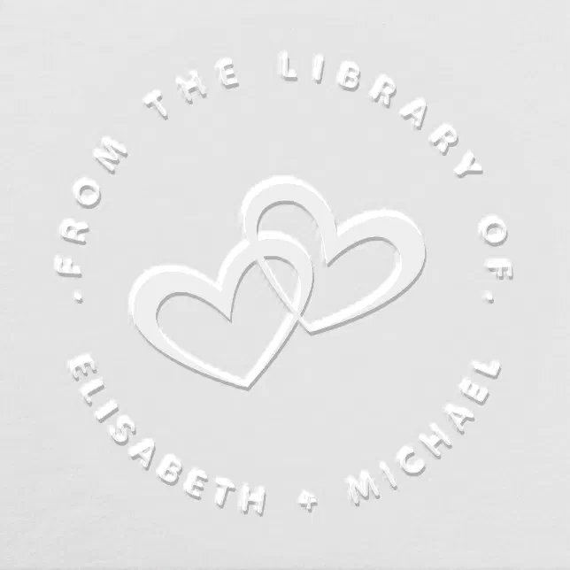 Two Hearts Couple Names From The Library Modern Embosser | Zazzle