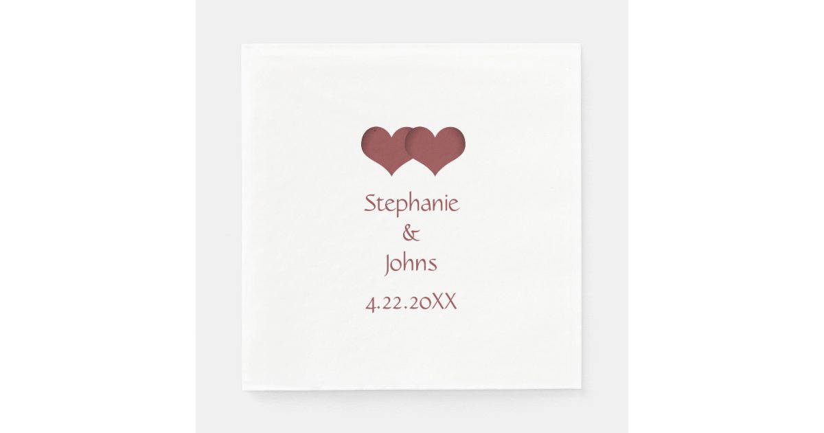 Two Hearts Couple Wedding Romantic Custom Name Napkins | Zazzle