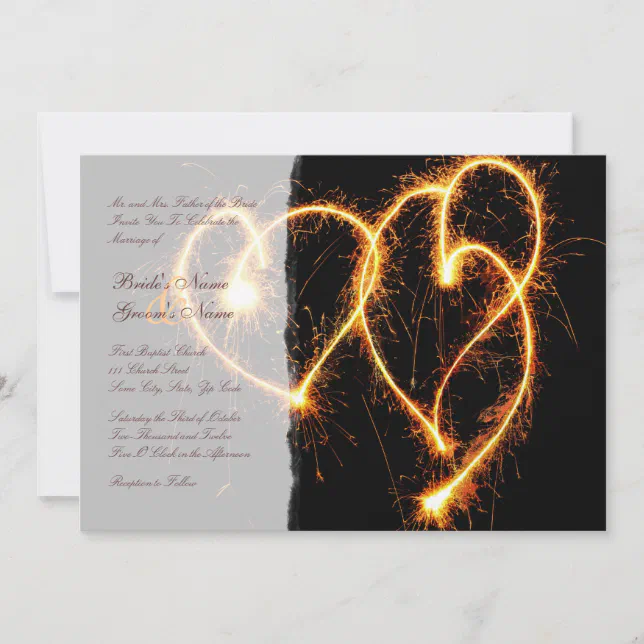 Two Hearts Sparklers Wedding Invitation | Zazzle