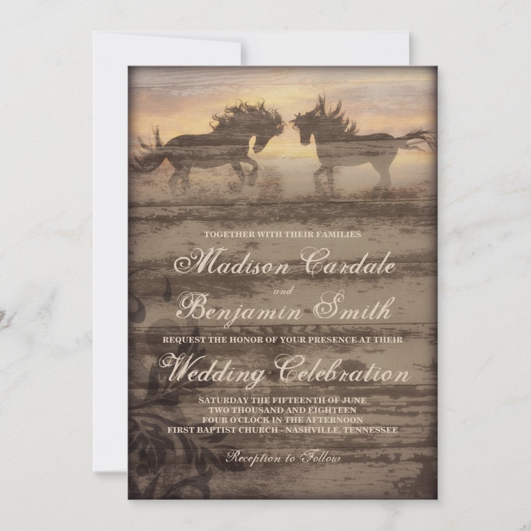 Two Horses Rustic Country Western Wedding Invites | Zazzle