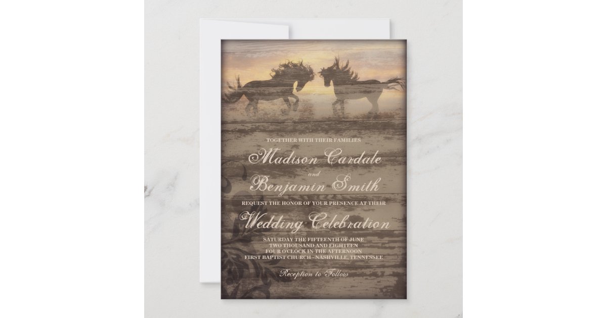 Two Horses Rustic Country Western Wedding Invites | Zazzle