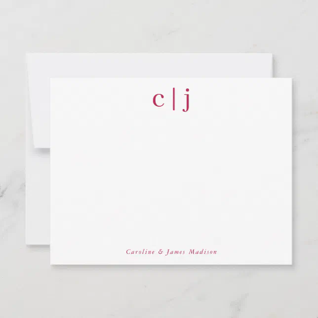 Two Initial Monogram Burgundy Couple Stationery Note Card | Zazzle