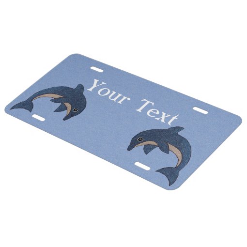 Two Jumping Sparkle Like Dolphins Dark Blue White License Plate | Zazzle