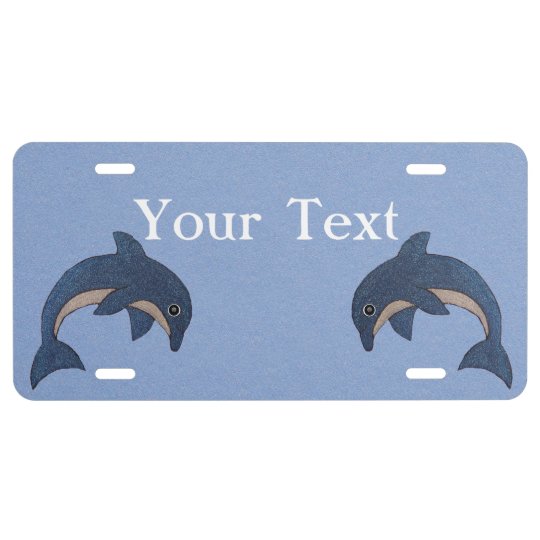 Two Jumping Sparkle Like Dolphins Dark Blue White License Plate ...