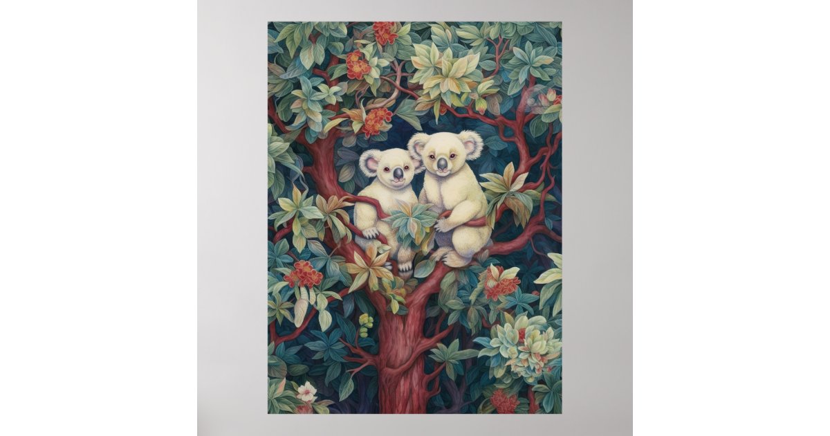 Two koalas up a gum tree poster | Zazzle
