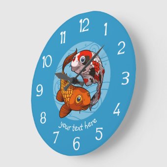 Two Koi Carp Fish Friends Swimming Cartoon Large Clock | Zazzle