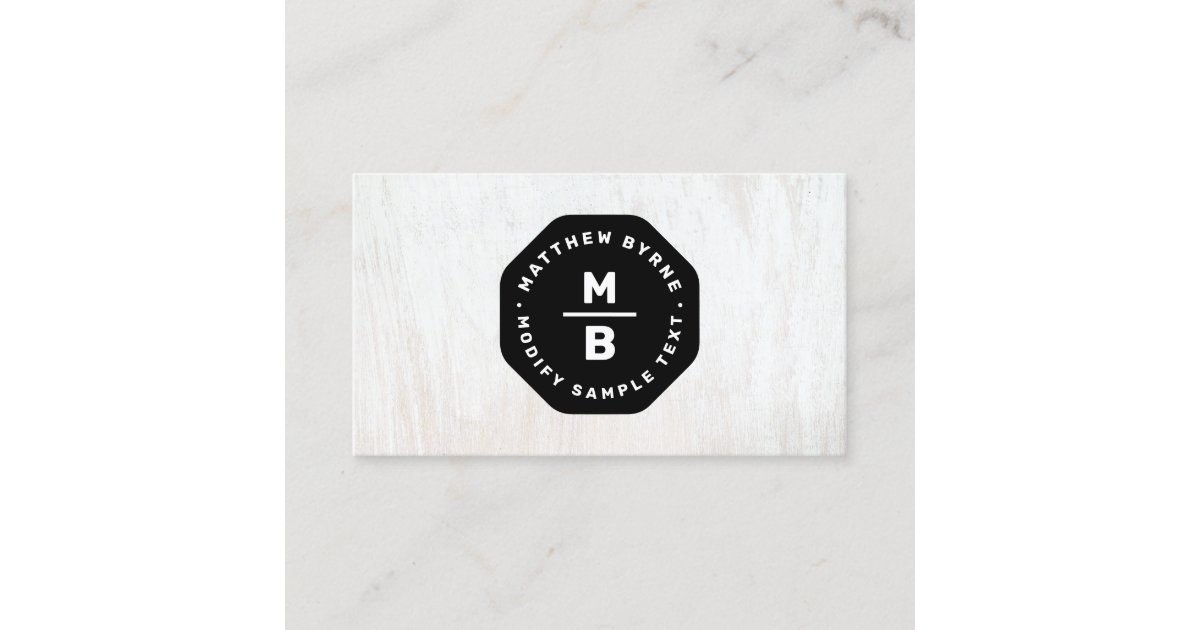 Two Letter Monogram Black Emblem Wood Business Card | Zazzle