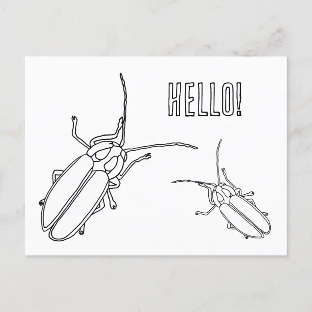 Two Lightning Bugs, Hello, Coloring Postcards | Zazzle