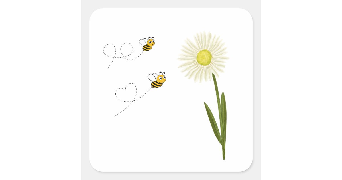 Two little and cute bees square sticker | Zazzle