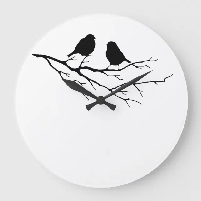Two Little Bird Black and White Sparrows, Nature Large Clock | Zazzle